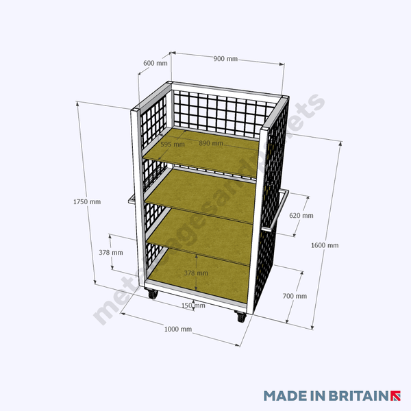 Heavy Duty Shelf Stock Trolley Stillage With Mesh Sides. From £595